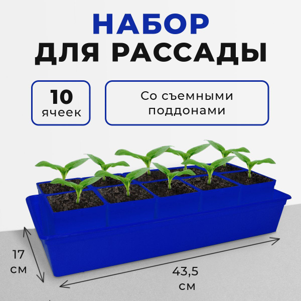 Набор для рассады, цветов (+ ящик), кассеты для рассады с поддоном (10 ...