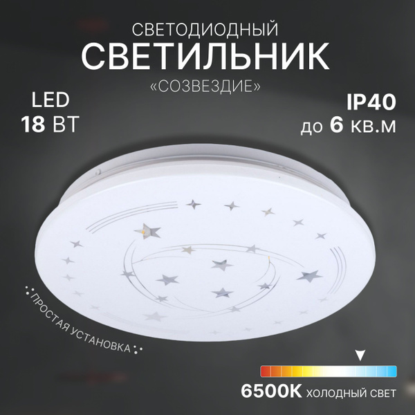Потолочный светильник светодиодный накладной, 18Вт, холодный свет 6500К ...