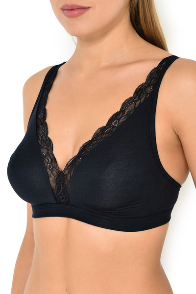 Бюстгальтер Женский Hanro без косточек, размер 75B черный Хлопок, Эластан Повседневный Венгрия ...