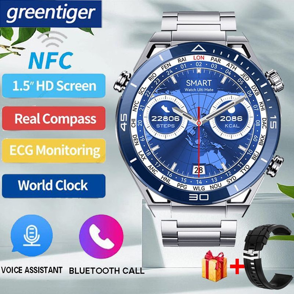 Купить смарт-часы Greentiger DT ultra mater-SB-GD-yin+lan, экран 1.5 ...