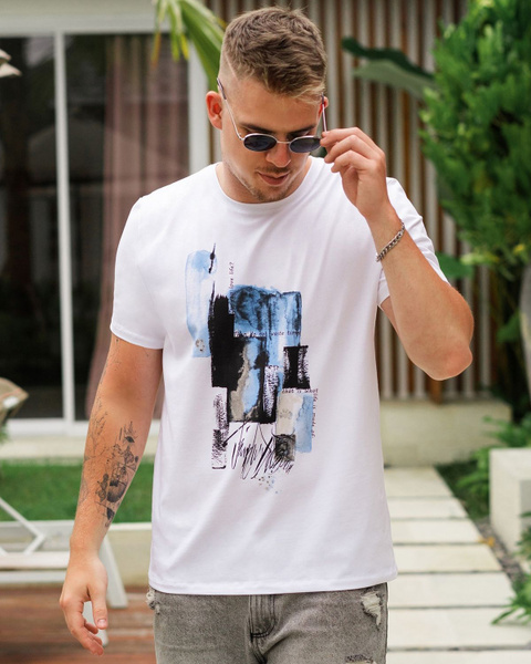 Футболка SAHAR art lab, размер 48, 46, цвет белый, синий, 95% хлопок, 5% лайкра - купить по ...