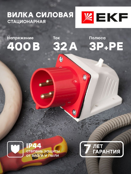 Вилка стационарная 524 3Р-РЕ 32А 380В IP44 EKF PROxima - 1 шт - купить ...