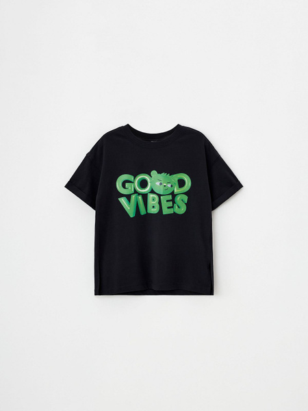 Футболка Девочки SELA черный, размер 116 прямой Повседневный Узбекистан купить c доставкой на ...