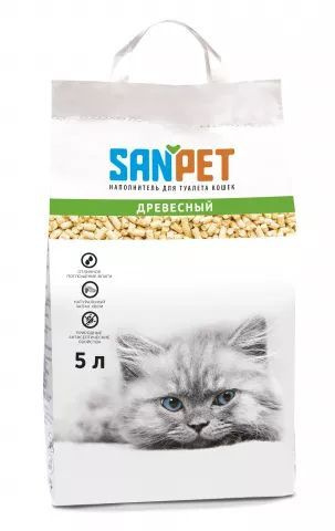 Наполнитель для кошачьего туалета SanPet Древесный 2,4 кг 5 л - купить ...