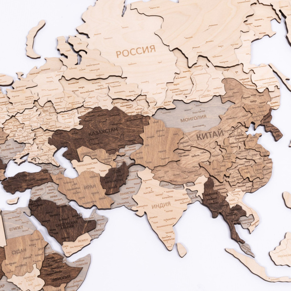 Украшение настенное интерьерное «woodpecker Craft Карта мира из дерева многоуровневая купить
