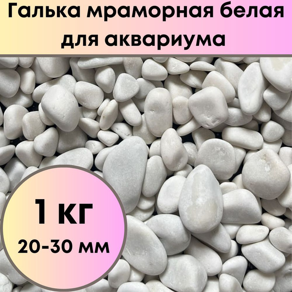 Галька мраморная для аквариума, растений, цветов. Камни белые, 20-30 мм ...