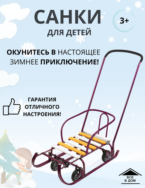 Санки детские для игр на улице с выдвижными колесами и родительской ...