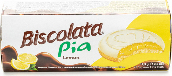 Печенье Biscolata / Бисколата Pia с лимонной начинкой, белый шоколад ...