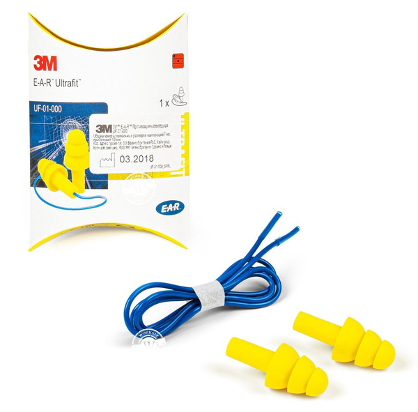 Противошумные вкладыши ( беруши ) 3М EAR Ultrafit UF-01-000 со шнурком ( SNR - 32 дБ ), 1 пара ...
