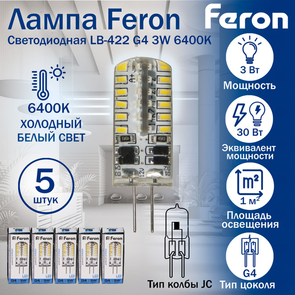 Светодиодная Лампочка Feron G4 Капсула 250 Лм 6400 К - купить в интернет магазине OZON (265169580)