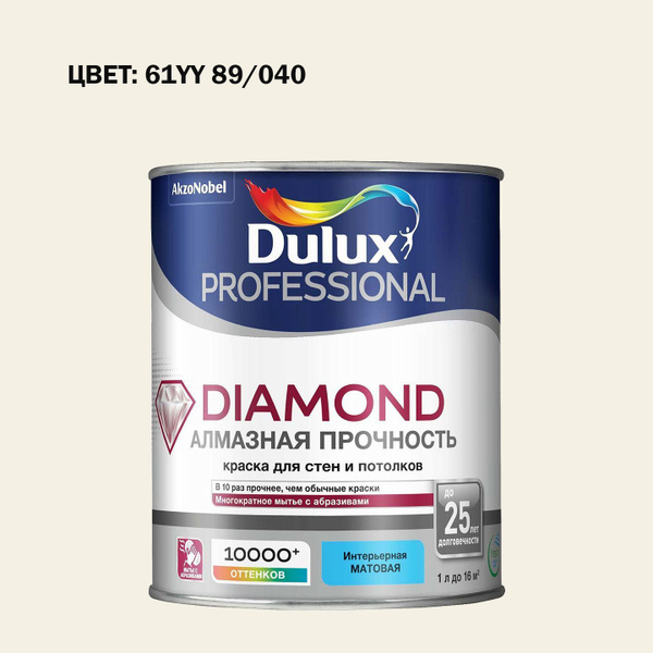 Краска DULUX Diamond Matt-BW-в колеровке_BW Гладкая, Водно ...