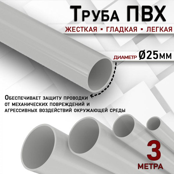 Труба ПВХ жёсткая гладкая 25мм лёгкая 3м серый - купить с доставкой по ...
