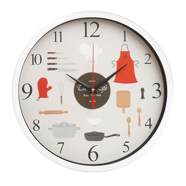 Часы настенные серия Кухня Кухонные приборы плавный ход диаметр 30 см белые купить по