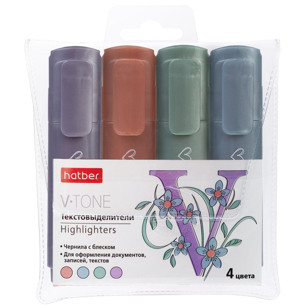 Набор текстовыделителей Hatber V-tone 2 METALLIC 4шт в прозрачном ПВХ-боксе - купить с доставкой ...
