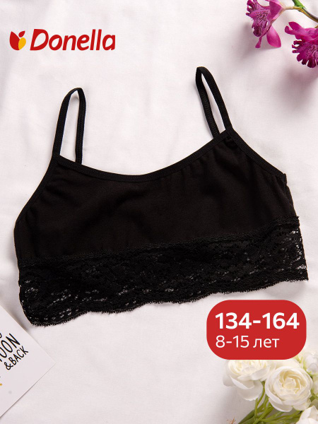 Кроп-топ Девочки Donella черный, размер 164 Трикотаж Офисный/школьный Турция Без застежки ...