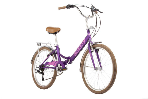 Велосипед взрослый складной 24" FOXX SHIFT 6 скоростей фиолетовый на ...
