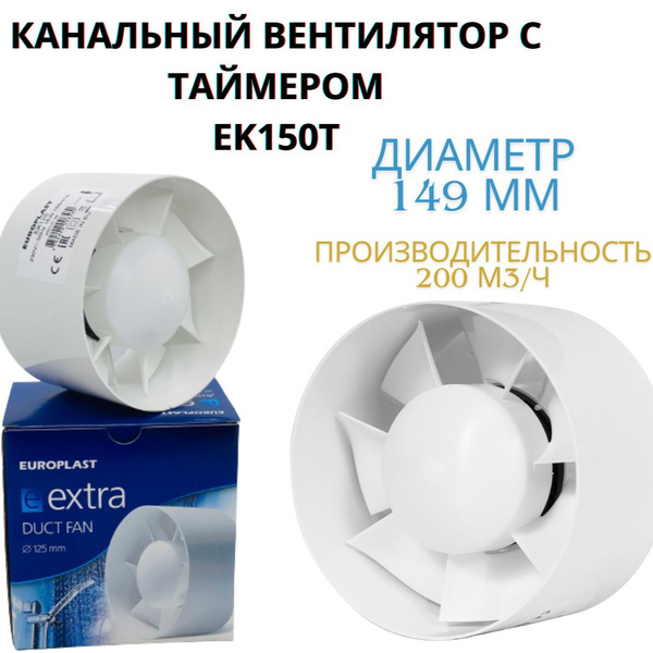 С таймером канальный вытяжной вентилятор (диаметр 150мм) Europlast ...