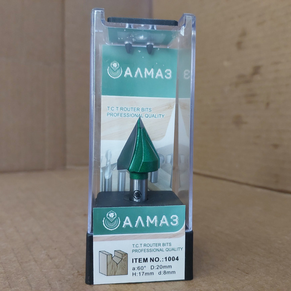 Фреза V образная 60 градусов Алмаз 1004 Пазовая V обр D:20mm I:17mm d:8mm o:60 Арт:A1004D20d8 ...