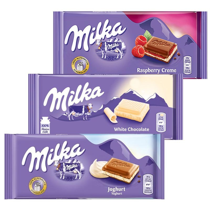 Набор шоколада Milka: Малиновый крем, белый шоколад, йогурт 3шт*100гр ...