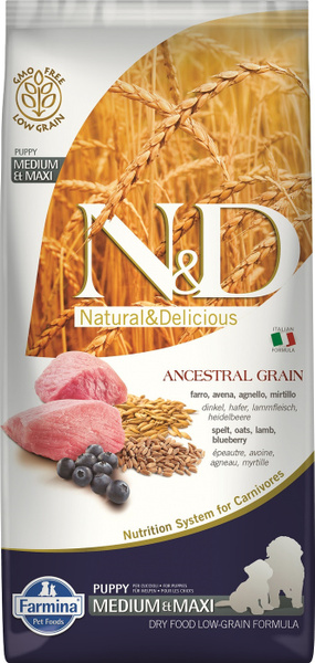 Характеристики Farmina N&D Ancestral Grain Puppy Medium Maxi Lamb Spelt ...