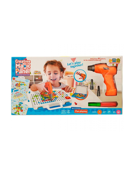 Развивающий детский конструктор 3D с шуруповертом, отверткой и мозаикой 4 в 1 Creative Magic ...