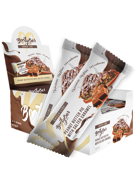 BOOTYBAR Протеиновый 2х-слойный батончик без сахара Choco Line, 20шт по 50г (Арахис с соленой ...