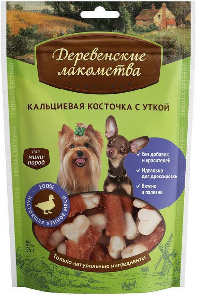 Кальциевая косточка с уткой Деревенские лакомства для мини-пород ...