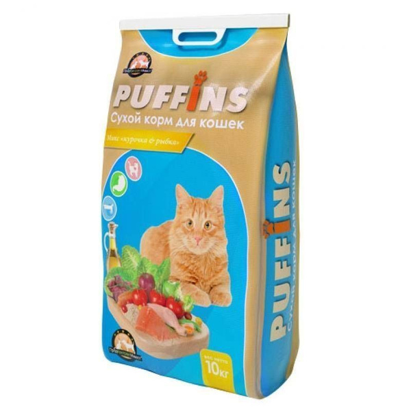 PUFFINS 10кг Корм сухой для кошек курочка и рыбка - купить с доставкой ...