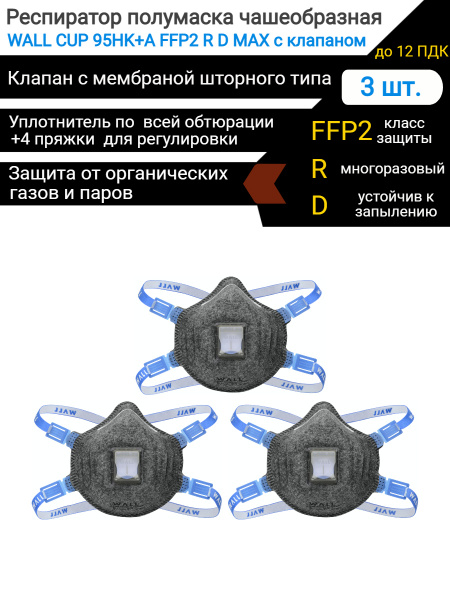 Wall Респиратор универсальный, FFP2, 3 шт. - купить с доставкой по выгодным ценам в интернет ...