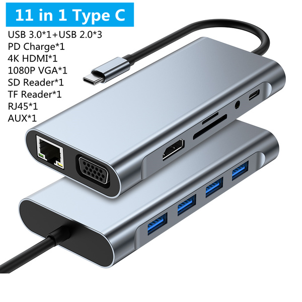 Док-станция USB C 12-в-1 с PD USB-C 100 Вт, 4K HDMI VGA USB 3.0 RJ45 ...