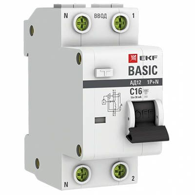 Дифавтомат 2Р 16А C 30мА 4,5кА АД12 2мод EKF Basic купить по низкой цене в интернет-магазине ...