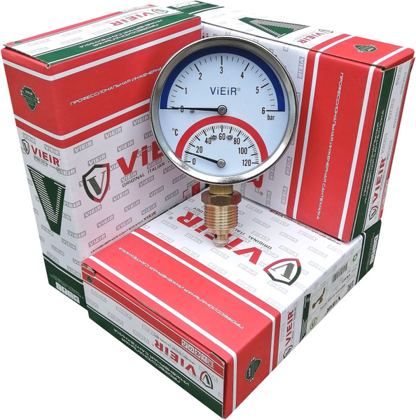 Термоманометр биметаллический VIEIR диаметром на 1/2" с наружной резьбой (вертикальный) - купить ...