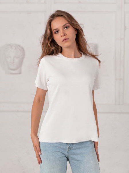 Футболка Женский tiny secrets светло-бежевый Короткий, размер 46 Хлопок, Интерлок Однотонный ...