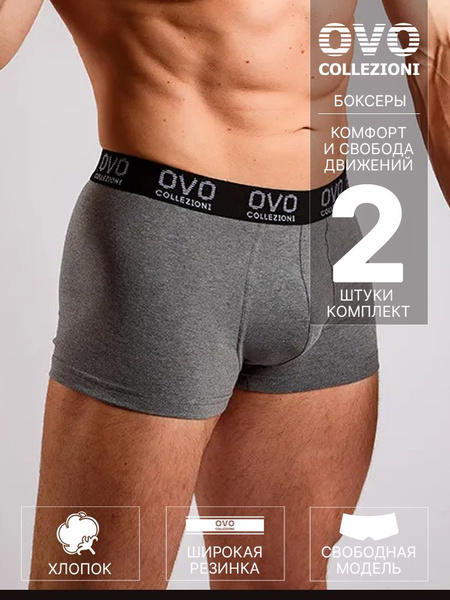 Комплект трусов Мужской OVO Collezioni боксеры Хлопок, Лайкра серый, размер 46 Средняя Пояс ...