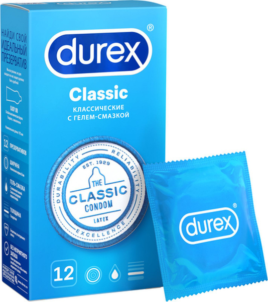 Презервативы Durex № 12 Classic, Классические, с гелем-смазкой, 12 шт ...