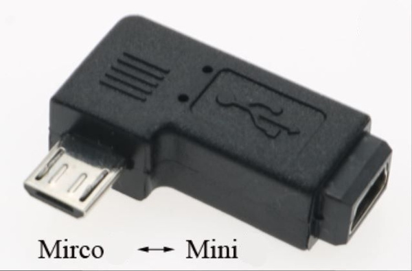 Адаптер-переходник с micro usb (папа) на mini usb (мама), угловой 90 ...