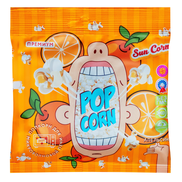 Sun Corn. Попкорн для СВЧ. Апельсин, сладкий. 12 штук в коробке ...