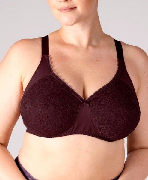 Бюстгальтер Женский BLISSENSE без косточек, высокая закрытая чашка, размер 85D бордовый Хлопок ...