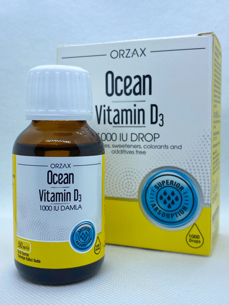 Orzax Vitamin D3 1000ME 50мл / 1000 доз капли / Витамин Д3 в каплях для ...