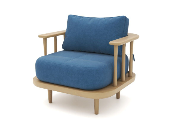 Садовое кресло Soft Element Ламе-С Deep Blue, темно-синее, велюр, массив дерева, современный ...