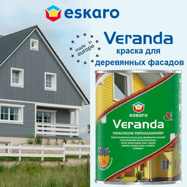 Краска Eskaro Veranda КР, Акриловая, Полуматовое покрытие, белый ...