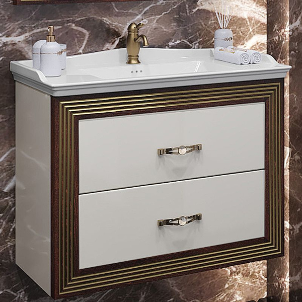 Тумба Opadiris Карат 80 Бежевый глянцевый с золотой патиной (под раковину Cerastyle Kapadokya 80 ...