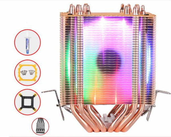 Кулер для процессора Intel и Amd - Башенный вентилятор 6 тепловых ...