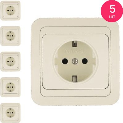 Розетка силовая штепсельная Makel / Макел Мимоза IP20 крем, 1-местная керамика с заземляющими ...