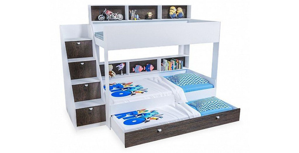 Трехъярусная кровать 4home Golden Kids 10.1_Белый/Венгеx105x184 см ...