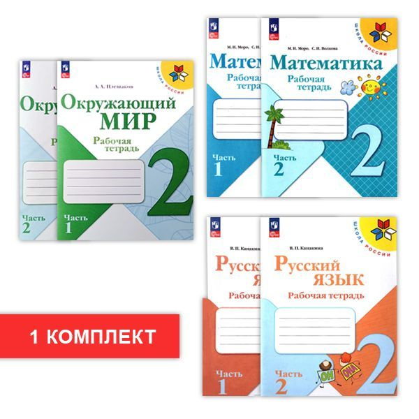 Набор рабочих тетрадей Русский язык, Математика, Окружающий мир 2 класс ...