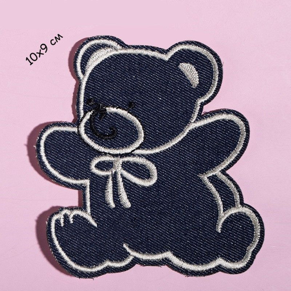 Термотрансфер / Термонашивка для одежды Медвежонок джинсовая, 10*9 ...