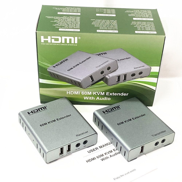 KVM удлинитель HDMI USB на 60 метров по витой паре Cat 6 - 1080p 60 Гц ...