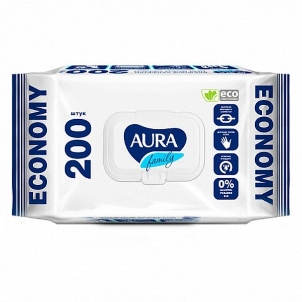 Влажные салфетки AURA Family big-pac, с крышкой, 200 шт 4752171003057 ...