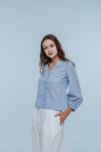 Блузка Женский Kinfolk Clothes голубой Крапива, Хлопок Длинный ...